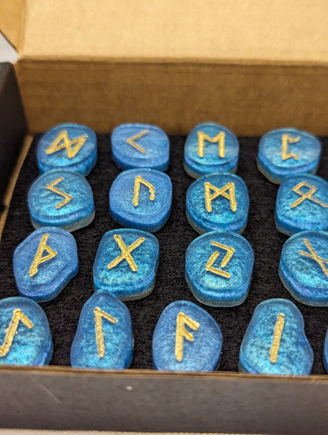 Elder Futhark Runes Ocean Blue and Beach Sand Design With Gold Accents ...