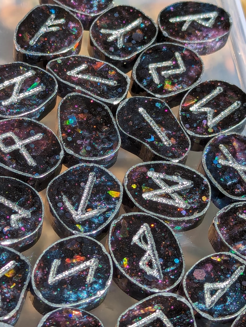 Custom Elder Futhark Rune Stones - Galaxy, Glitter, Crystals, Flowers ...