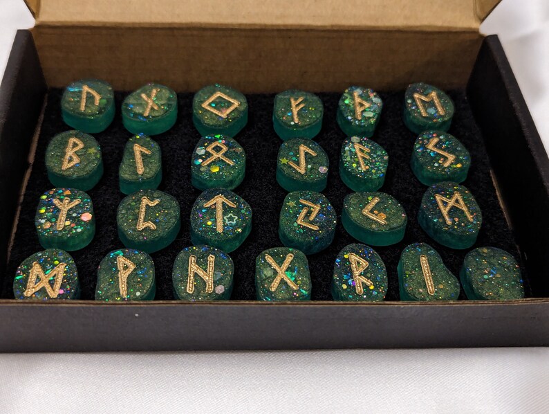 Elder Futhark Rune Stones Green Forest Fae - Etsy