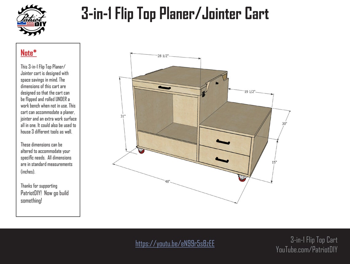 3-in-1 Flip Top Planer & Jointer Tool Cart / Woodworking / Digital ...