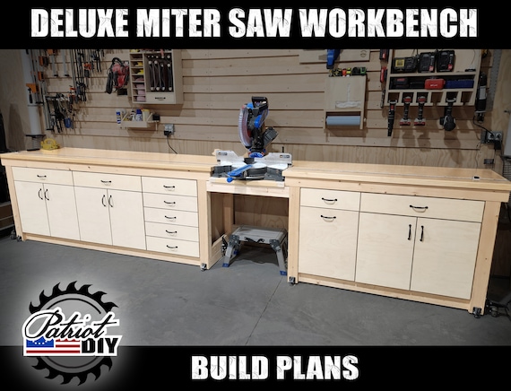 Deluxe Miter Saw Station Workbench DIGITAL BUILD PLANS Woodworking Miter Station Cabinets Etsy UK