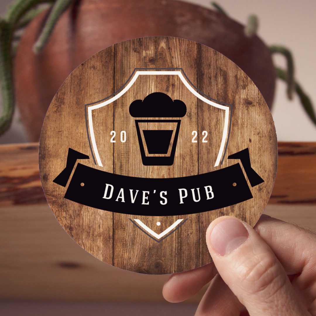 Personalized Home Bar Coasters: Shield Design Wooden Beer Mats - Etsy