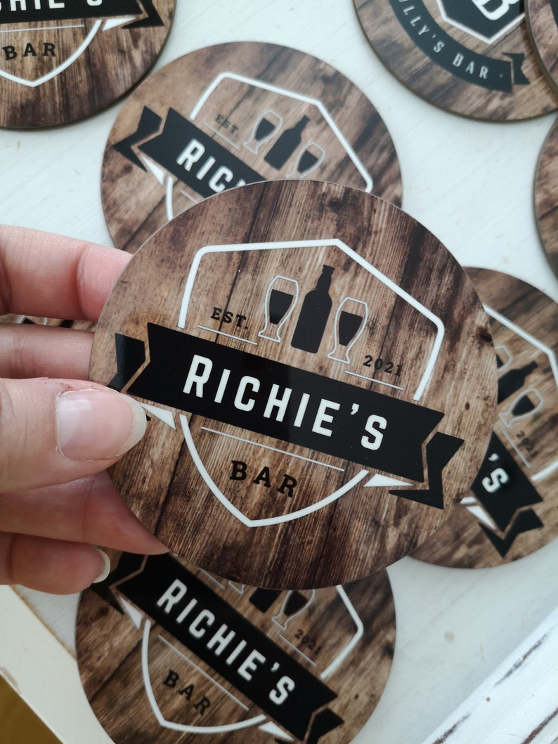 Personalised Home Bar Wooden Coasters Pub Beer Mats Custom - Etsy UK