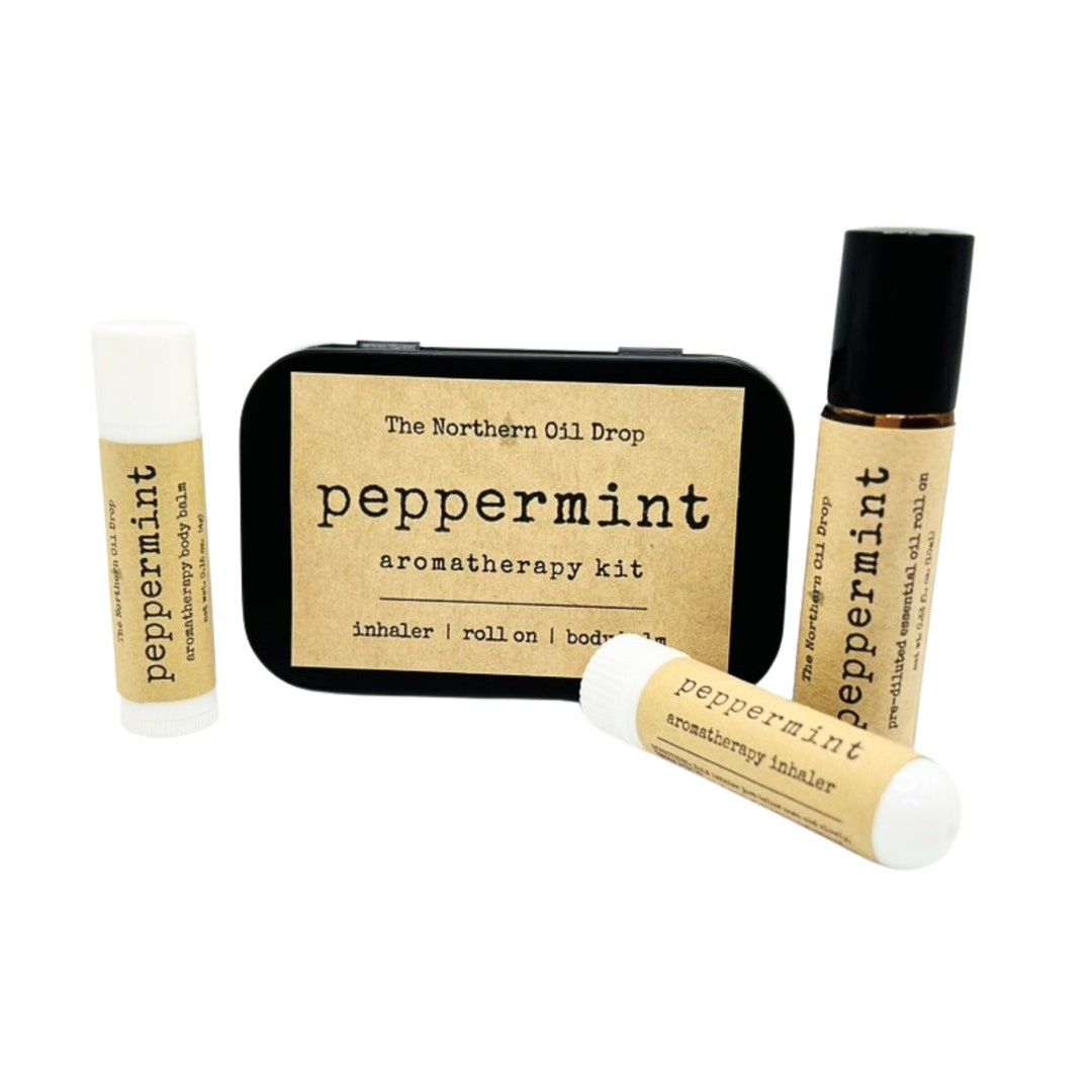Peppermint Aromatherapy Kit With Essential Oil Roller, Inhaler & Balm ...