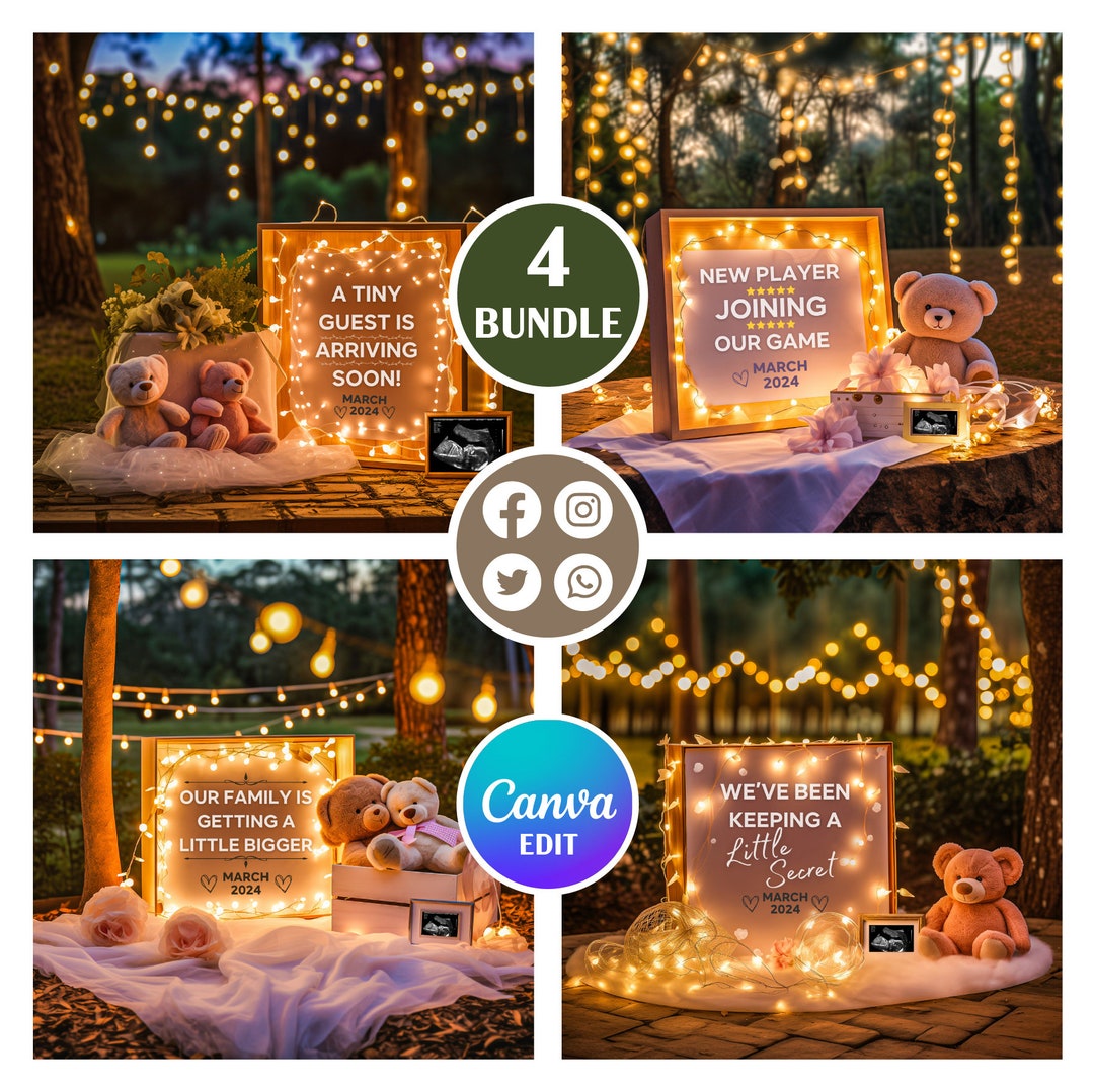 Lightbox Pregnancy Announcement, Baby Announcement Digital, 4 Bundle ...