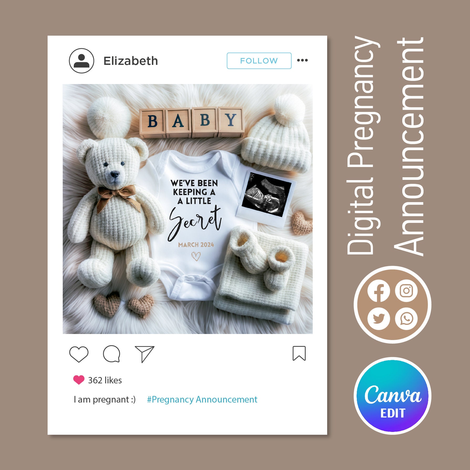 Customizable Baby Announcement Template 'little Secret' Theme With ...