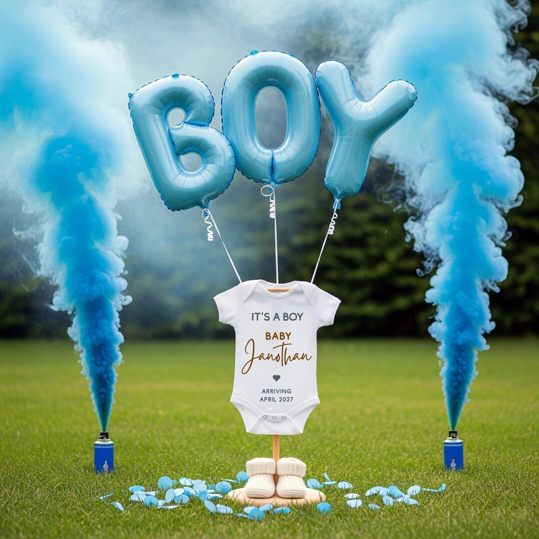 Blue Smoke Baby Boy Announcement, Gender Reveal Template (digital ...