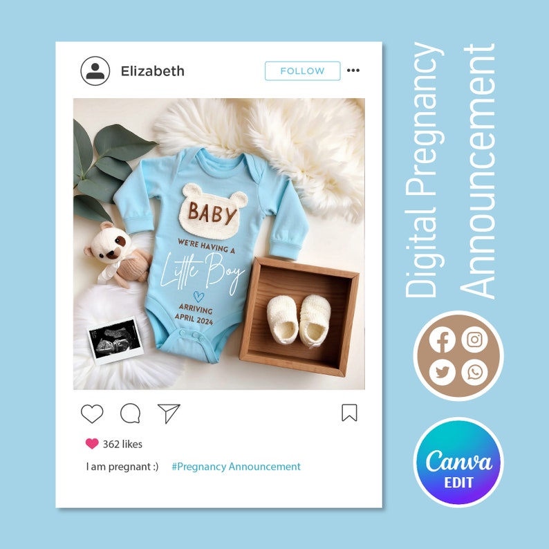 It's a Boy Digital Pregnancy Announcement, Custom Onesie Baby Boy ...