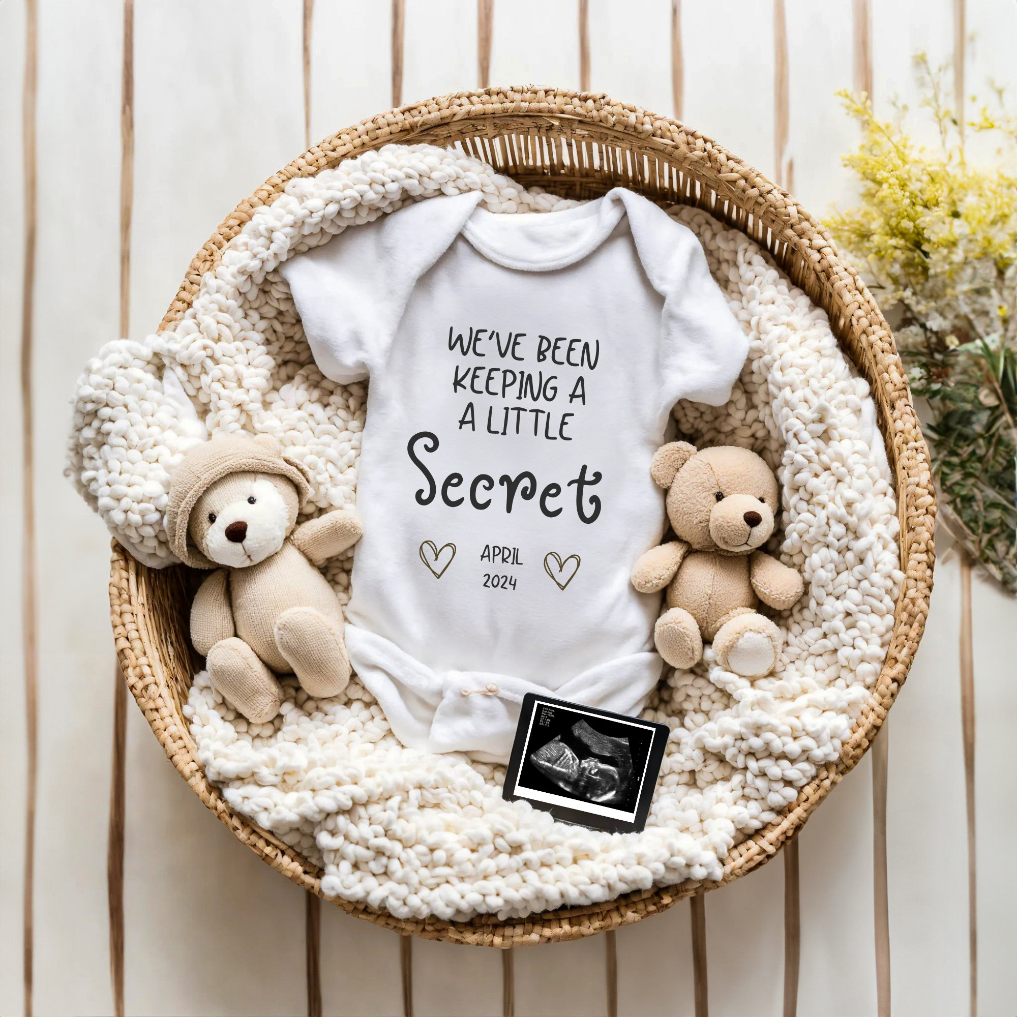 Secret Baby Announcement Canva Template, Cozy Nursery Reveal Design ...