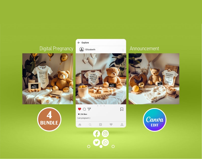 Neutral Pregnancy Announcement Digital, Baby Announcement, Social Media ...