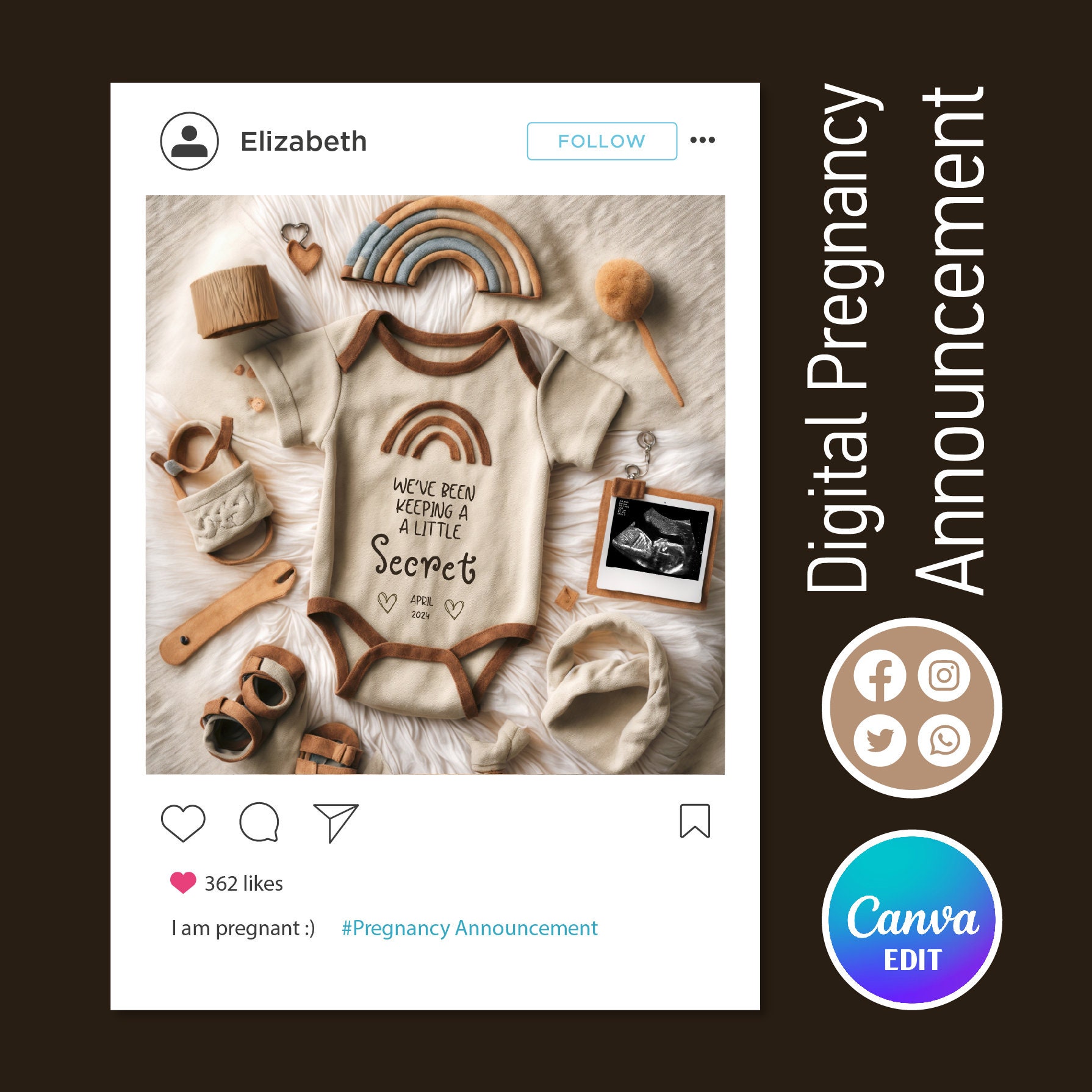 Editable Rainbow Baby Announcement Canva Design, Gender Neutral Reveal ...