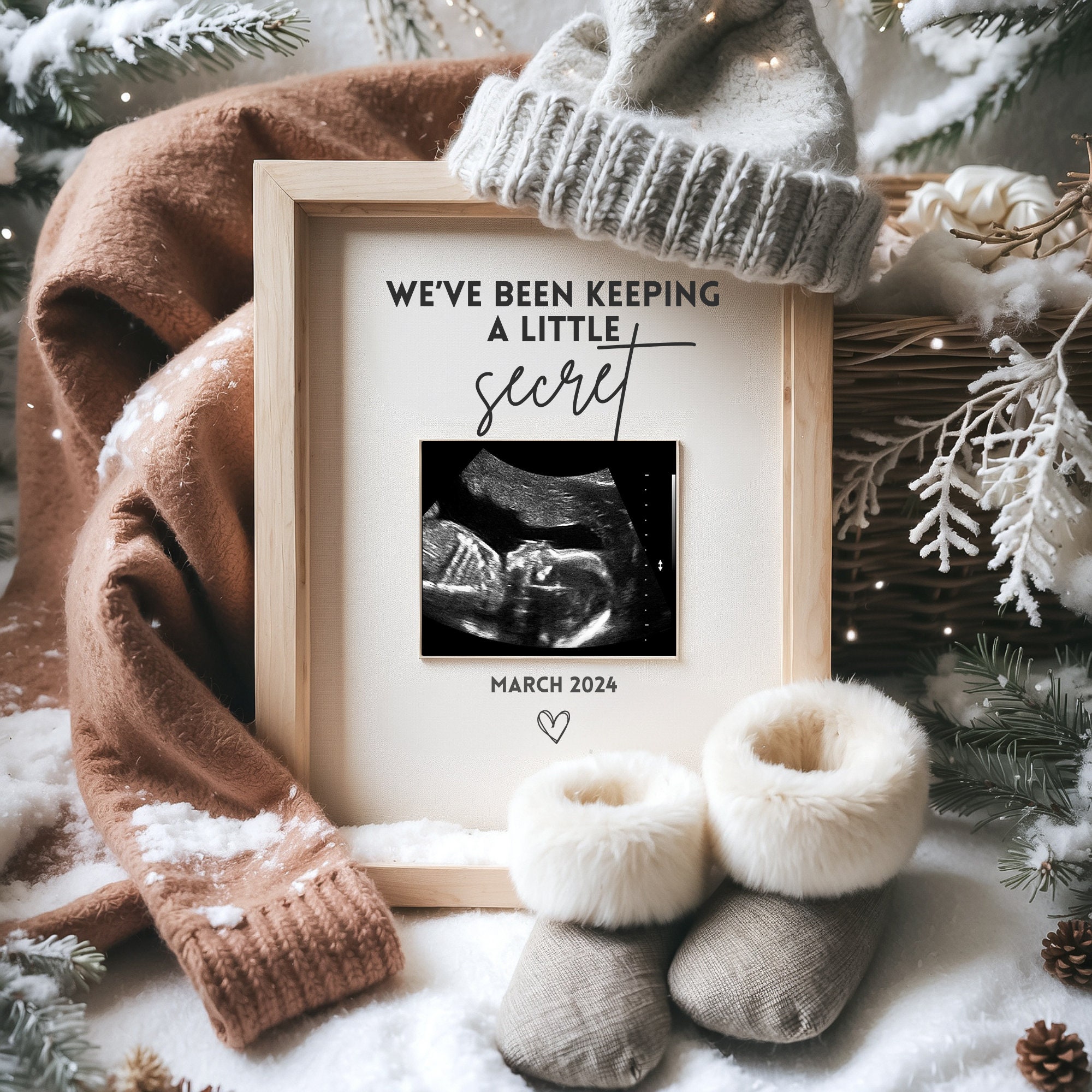 Winter Baby Pregnancy Announcement Template - Cozy Mittens & Ultrasound ...