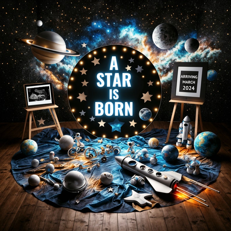 Galactic 'A Star is Born' Pregnancy Announcement Canva Templates ...