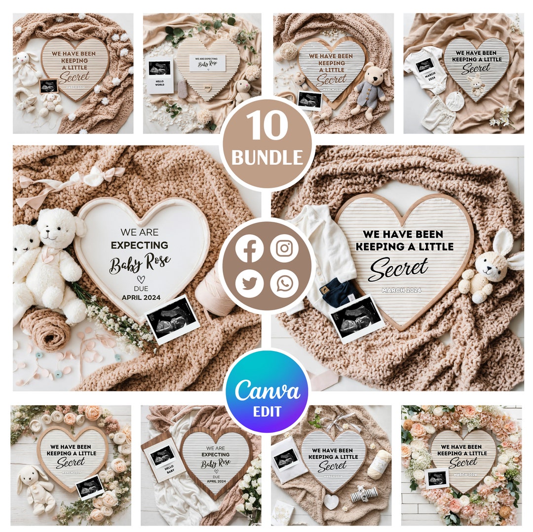 Charming 10-pack Pregnancy Announcement Canva Templates – 'little ...