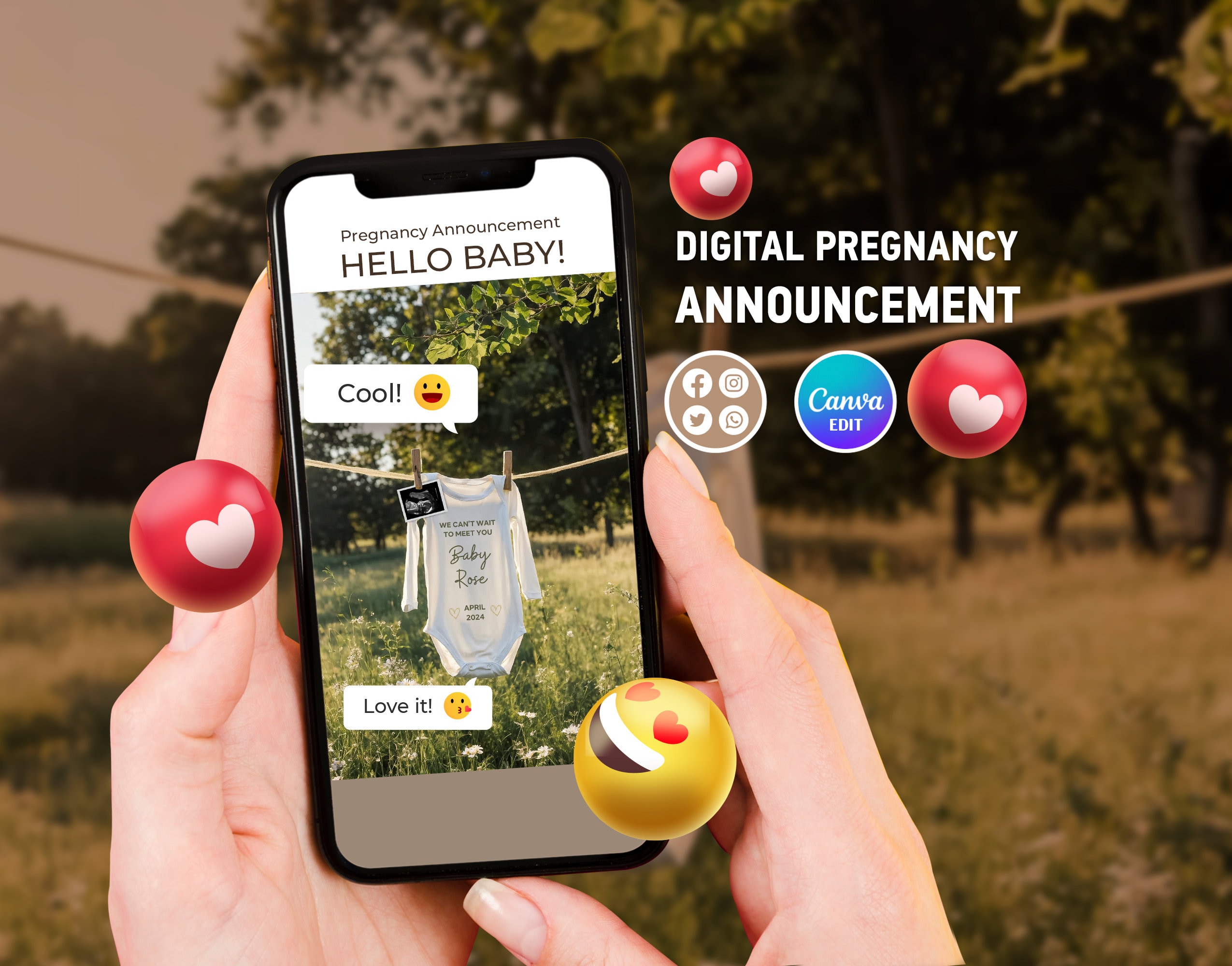 Forest-themed Digital Pregnancy Announcement, Digital Baby Announcement ...