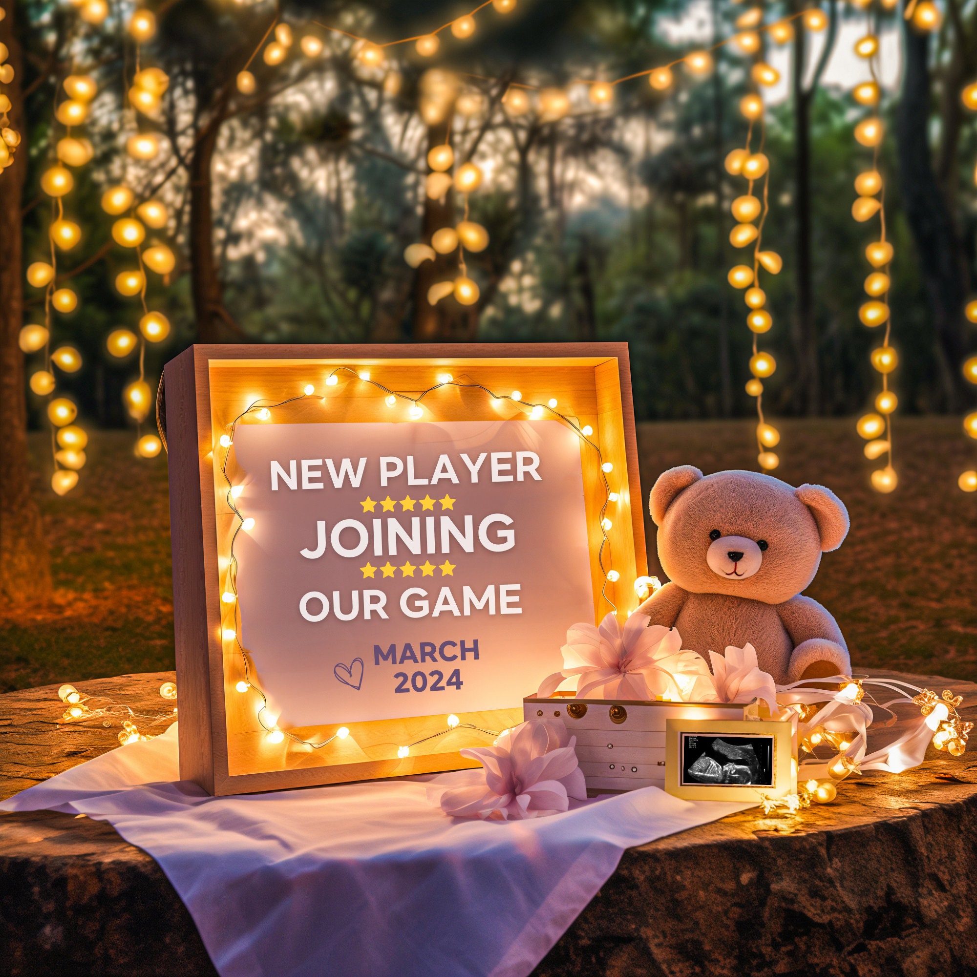 Enchanted Forest Lightbox Pregnancy Announcement Digital, Canva Reveal ...