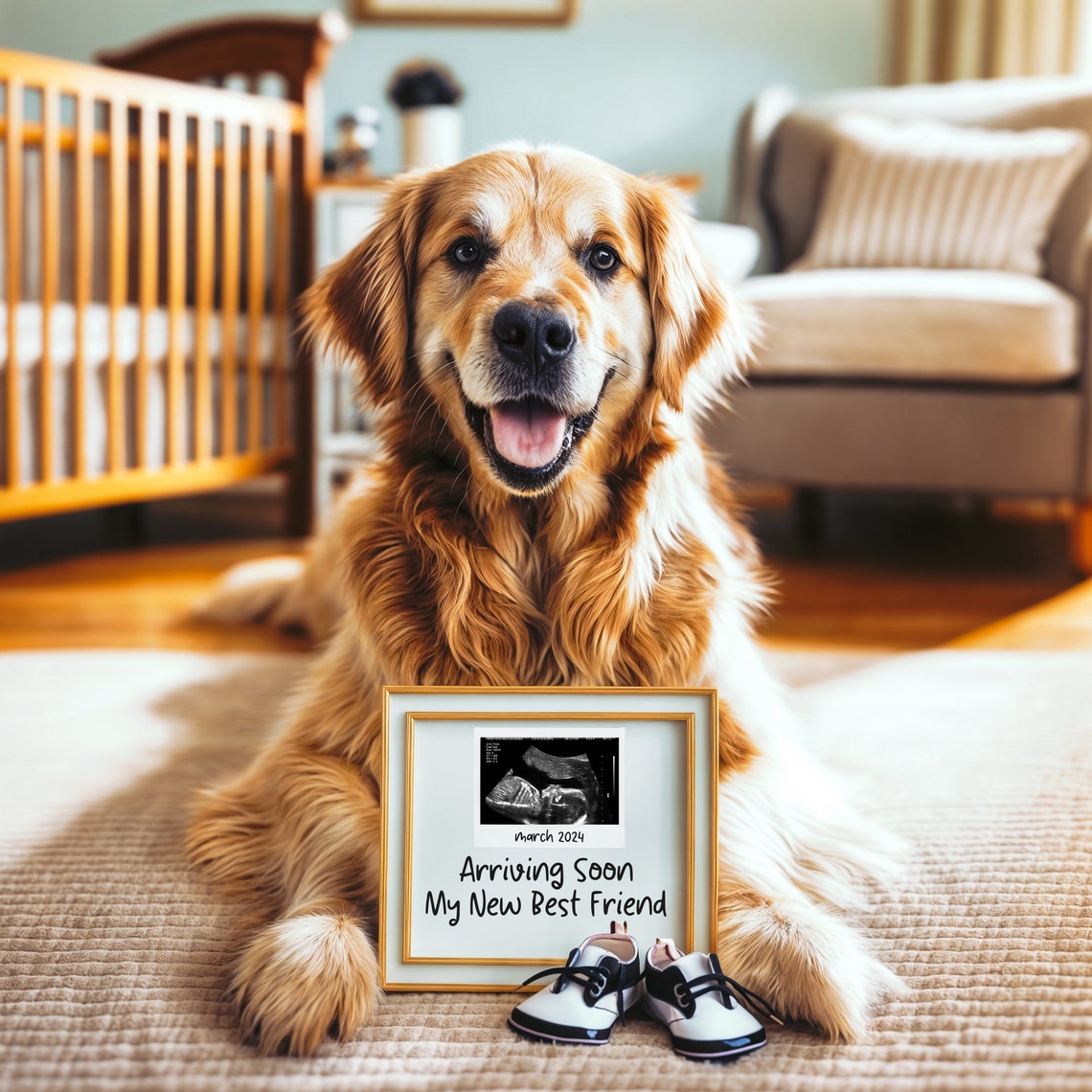 Golden Retriever New Best Friend Baby Announcement Template, Canva ...