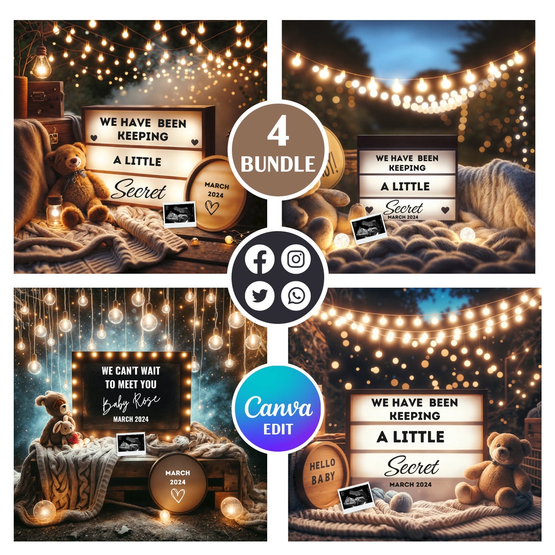 Lightbox Pregnancy Announcement, Baby Announcement Digital, 4 Bundle ...