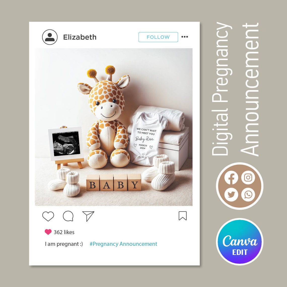 Giraffe Digital Pregnancy Announcement, Gender Neutral Baby ...