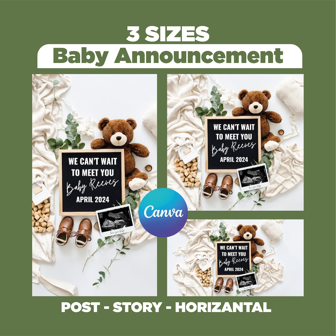 3 Sizes Pregnancy Announcement Digital, Story Baby Announcement ...