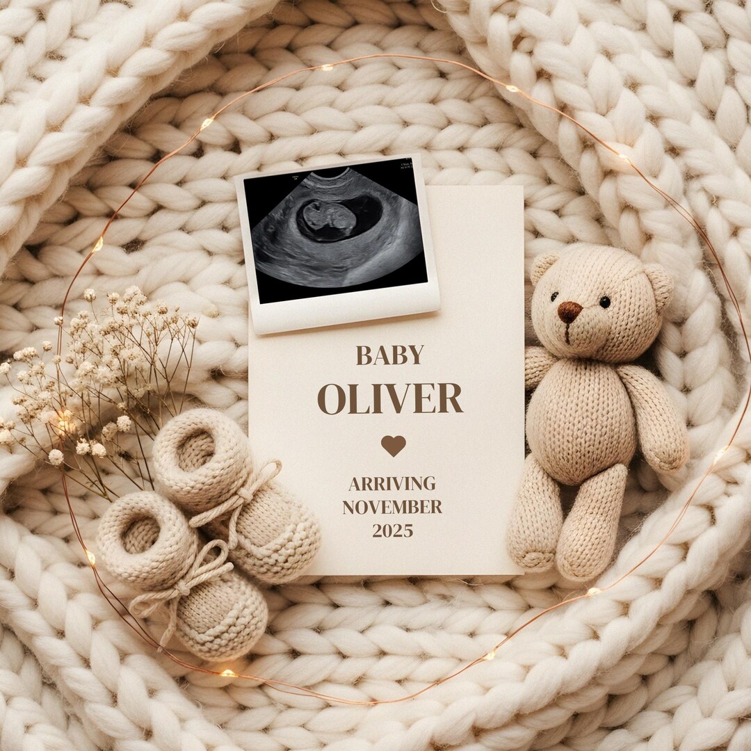 Neutral Pregnancy Announcement Template Digital Baby Announcement ...