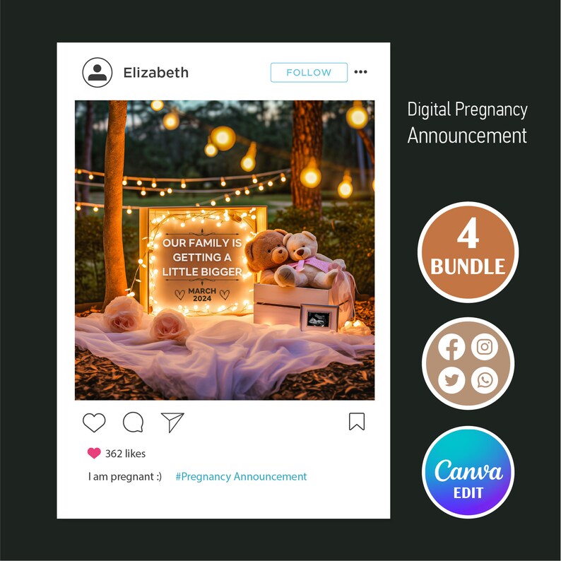 Enchanted Forest Lightbox Pregnancy Announcement Digital, Canva Reveal ...