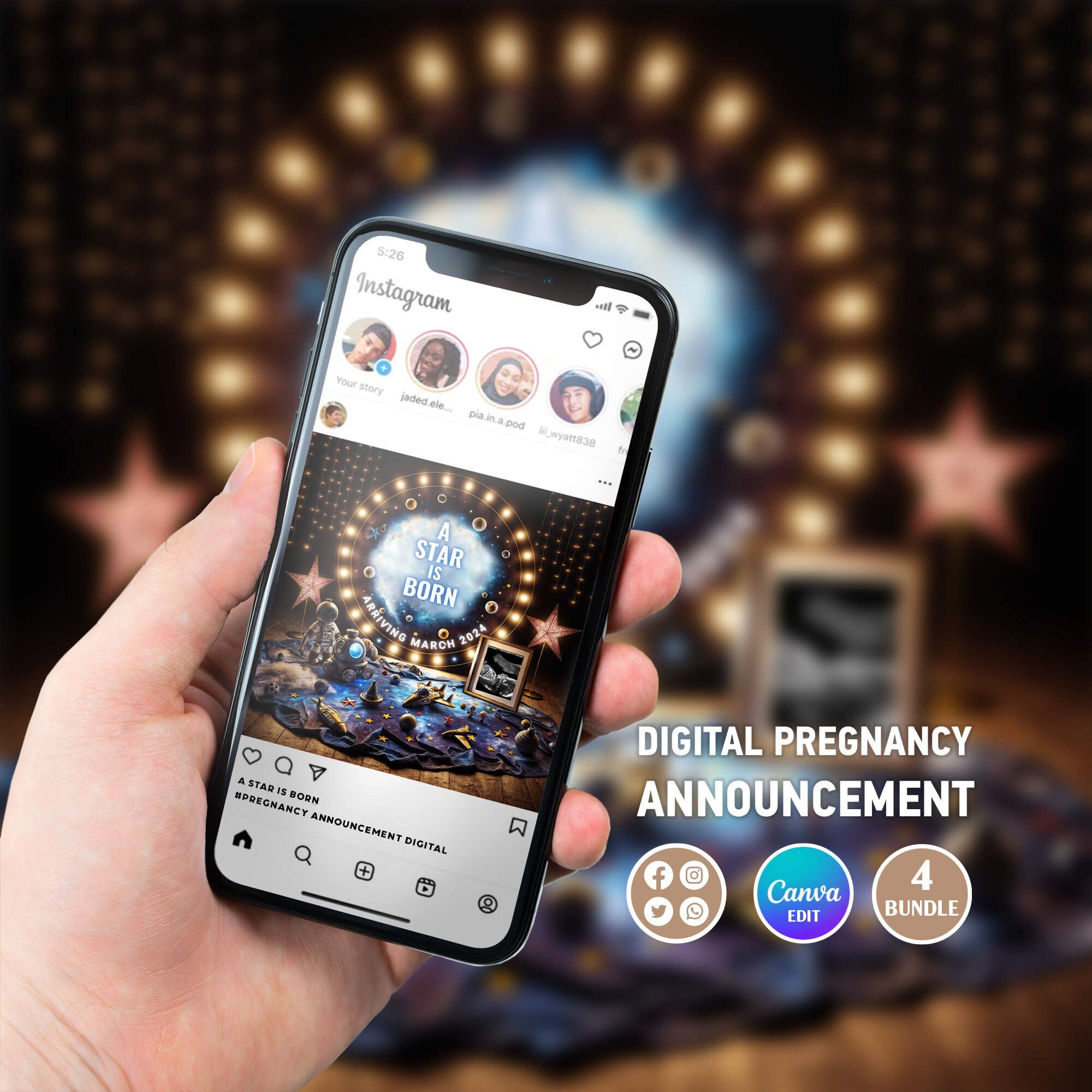 Galactic 'A Star is Born' Pregnancy Announcement Canva Templates ...