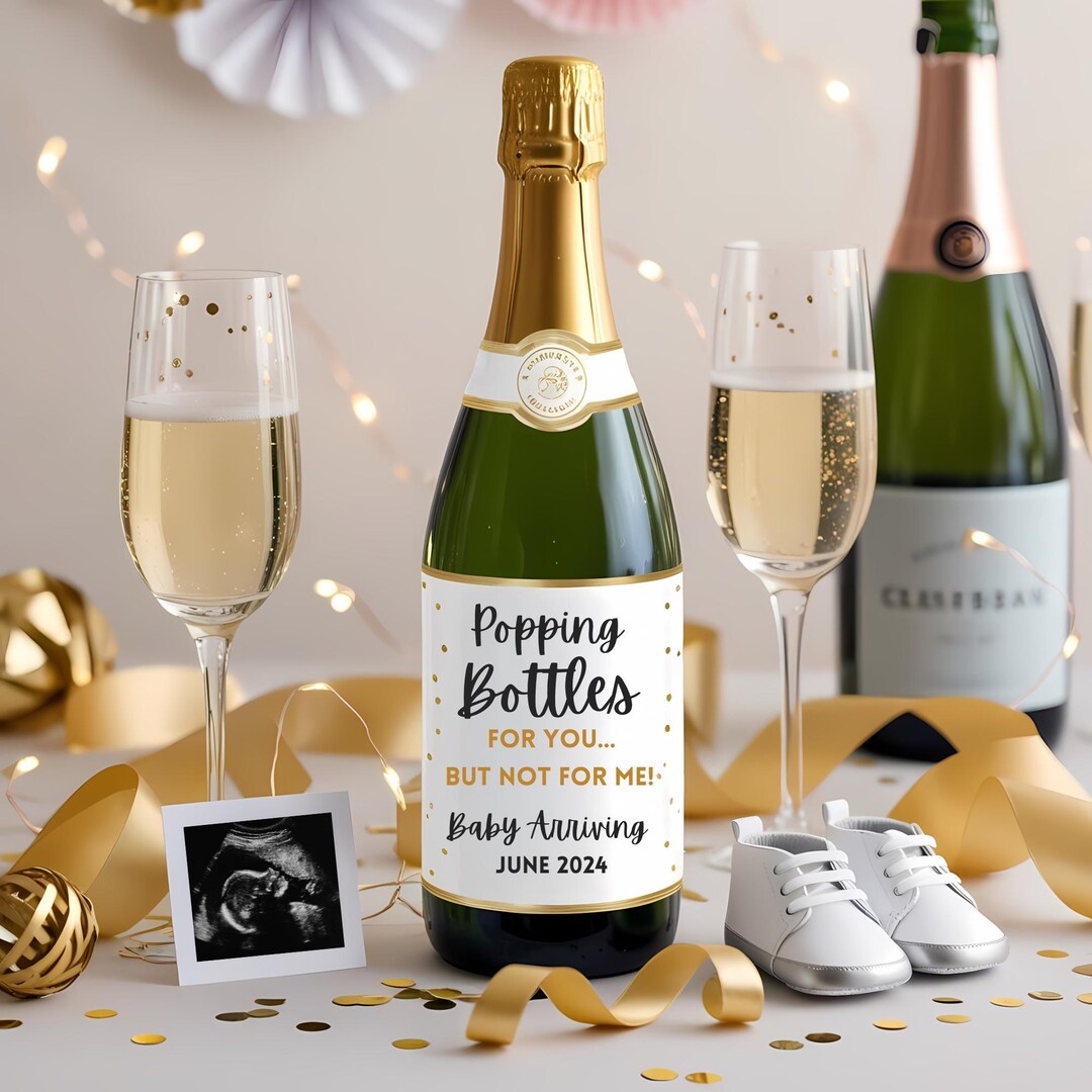 Champagne-themed Pregnancy Announcement, Baby Reveal Wine Label ...