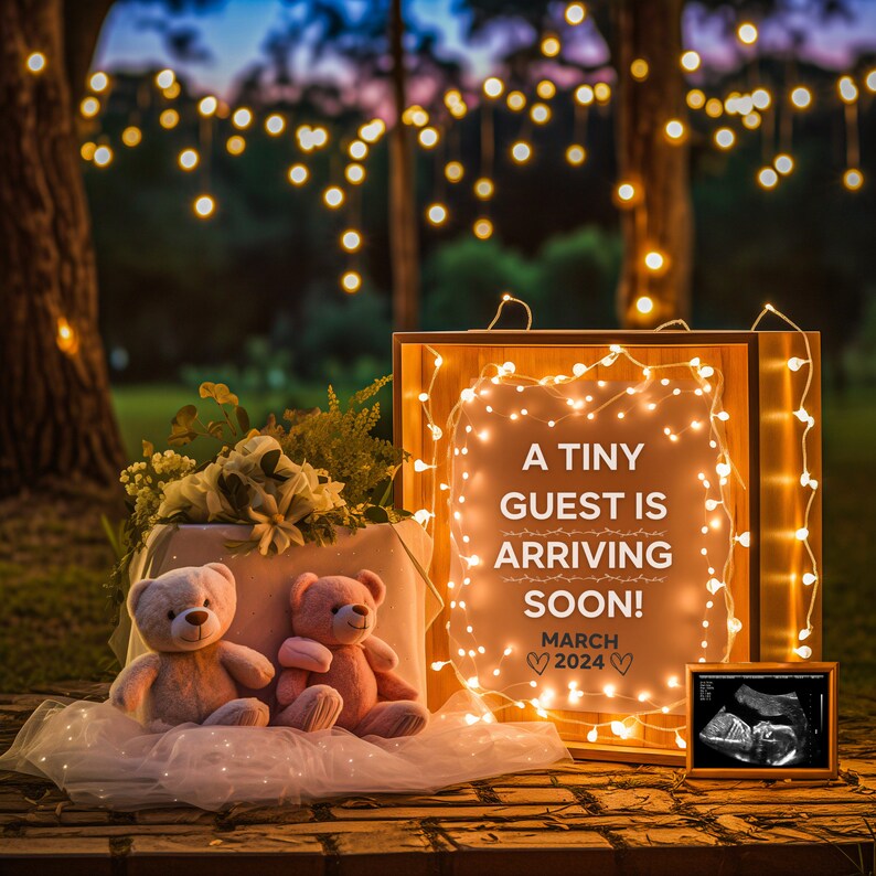 Enchanted Forest Lightbox Pregnancy Announcement Digital, Canva Reveal ...