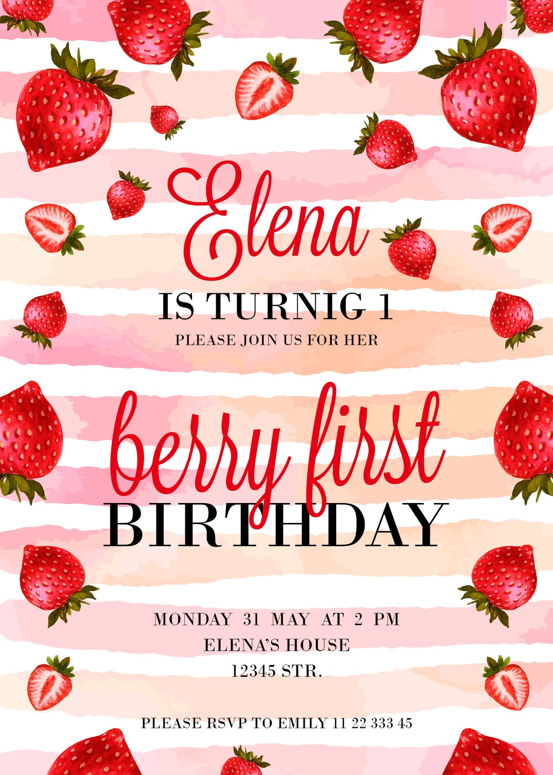 Berry First Birthday Invitation Strawberry Birthday Invite - Etsy