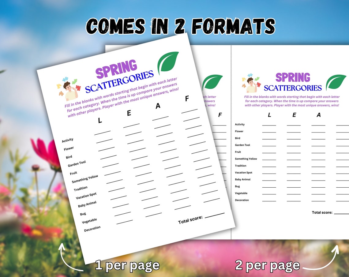 Printable Spring Scattergories Game | Spring Activity for Kids and ...