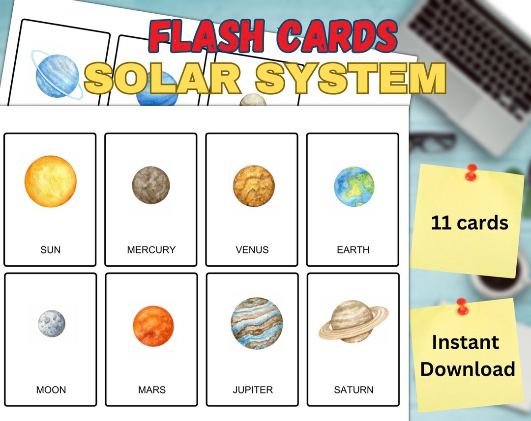 Printable Solar System watercolor Flash Cards Montessori - Etsy