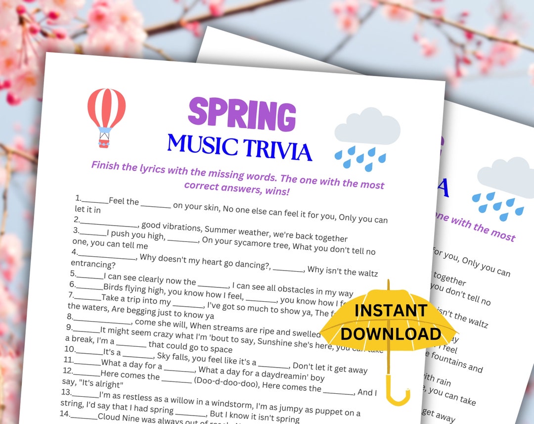Printable Spring Music Trivia Game | Spring Activity for Kids and ...
