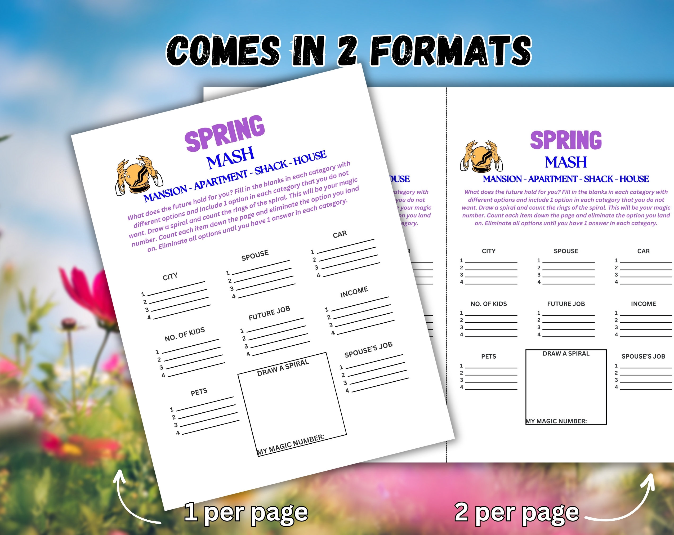 Printable Spring MASH Game for Kids Spring Party Game Children Activity ...