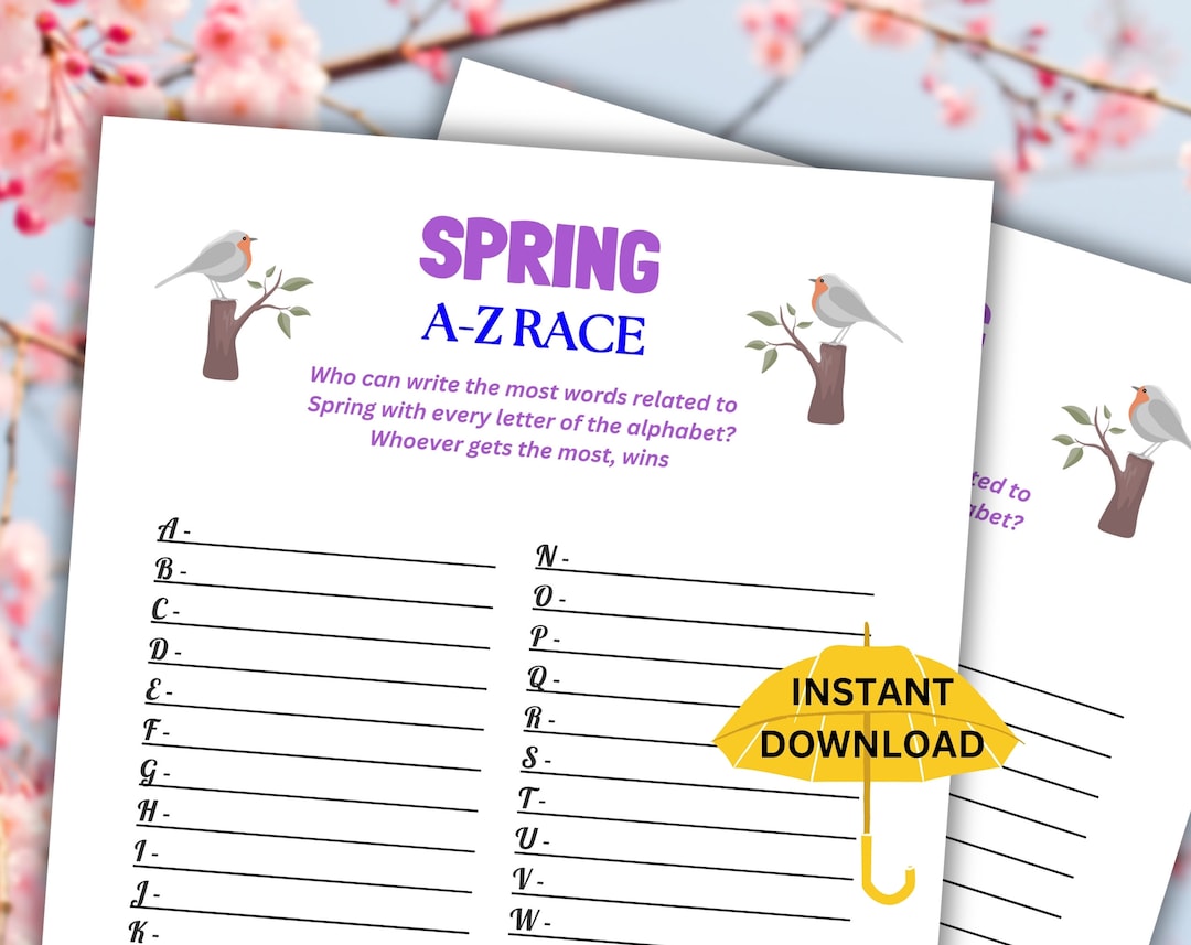 Printable Spring A-Z Race | Spring Activity for Kids and Adults | Party ...