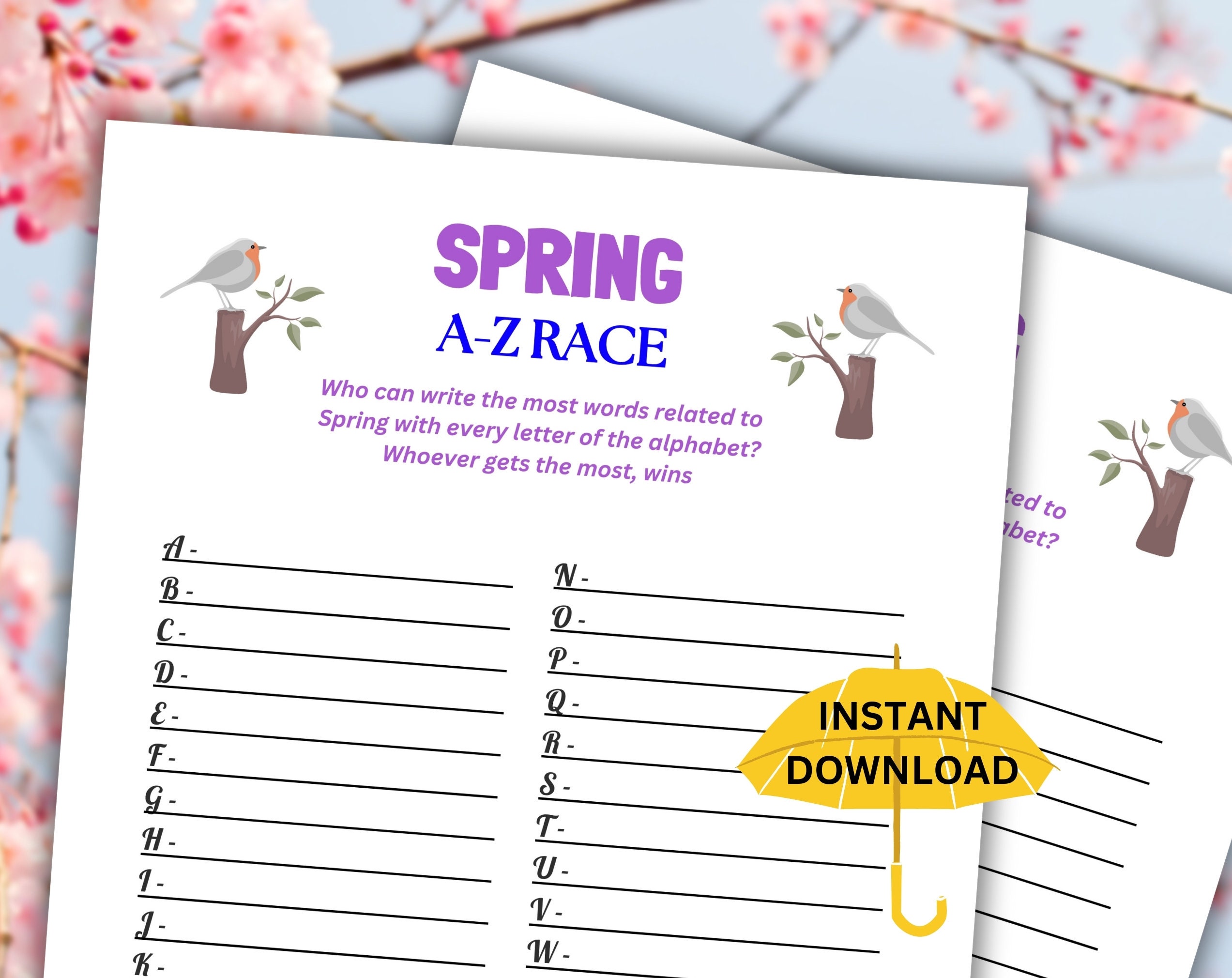 Printable Spring A-Z Race Spring Activity for Kids and Adults Party ...