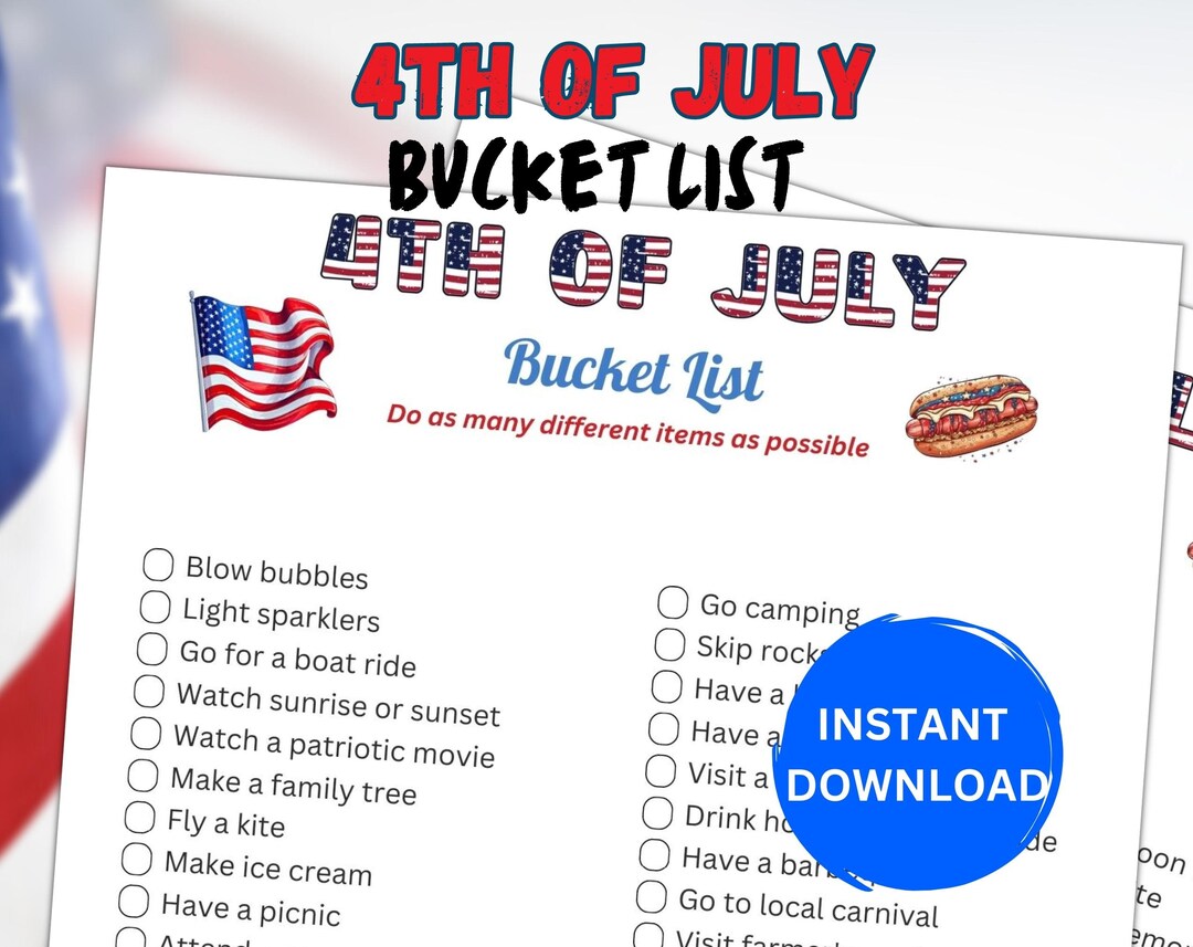 Printable 4th of July Bucket List Game | Fourth of July Activity for ...