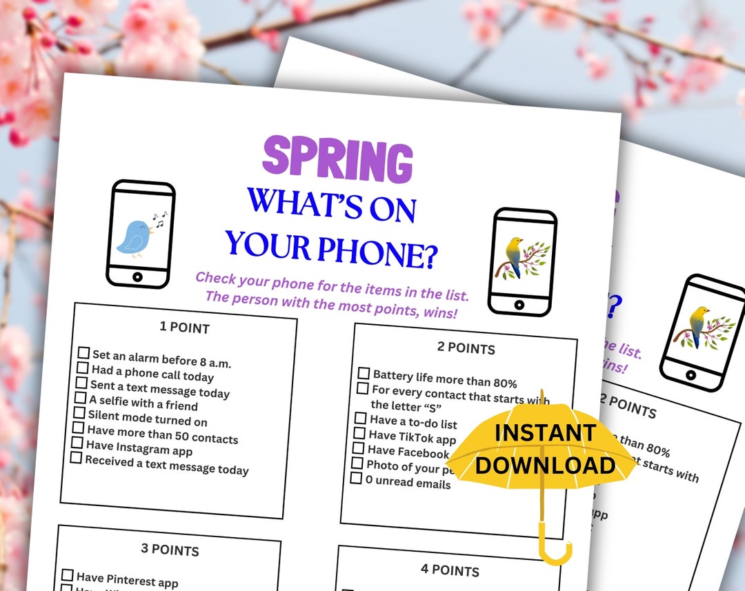 Printable Spring What is on Your Phone? Game | Spring Activity for Kids ...