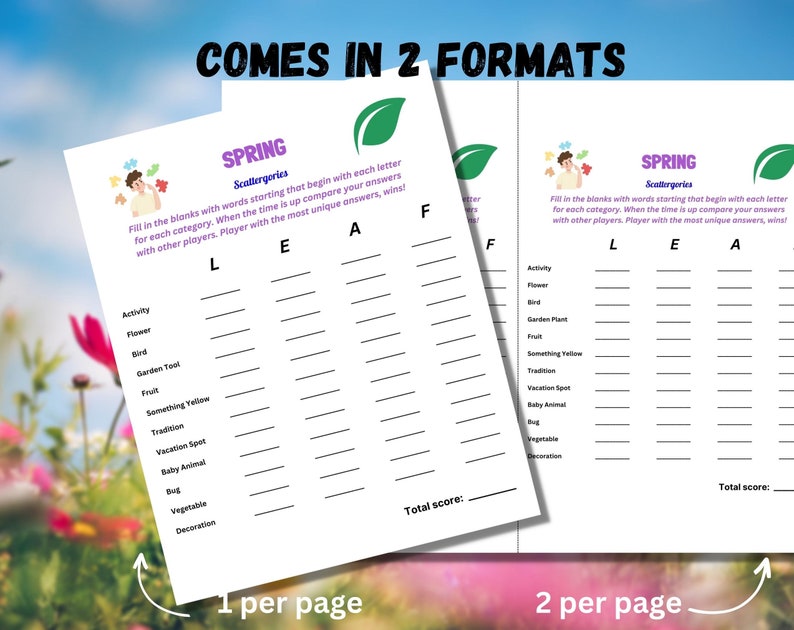 Printable Spring Scattergories Game Spring Activity for Kids - Etsy