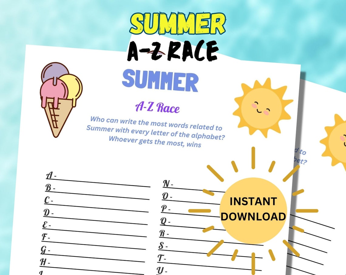 Printable Summer A-Z Race | Summer Activity for Kids and Adults | Party ...