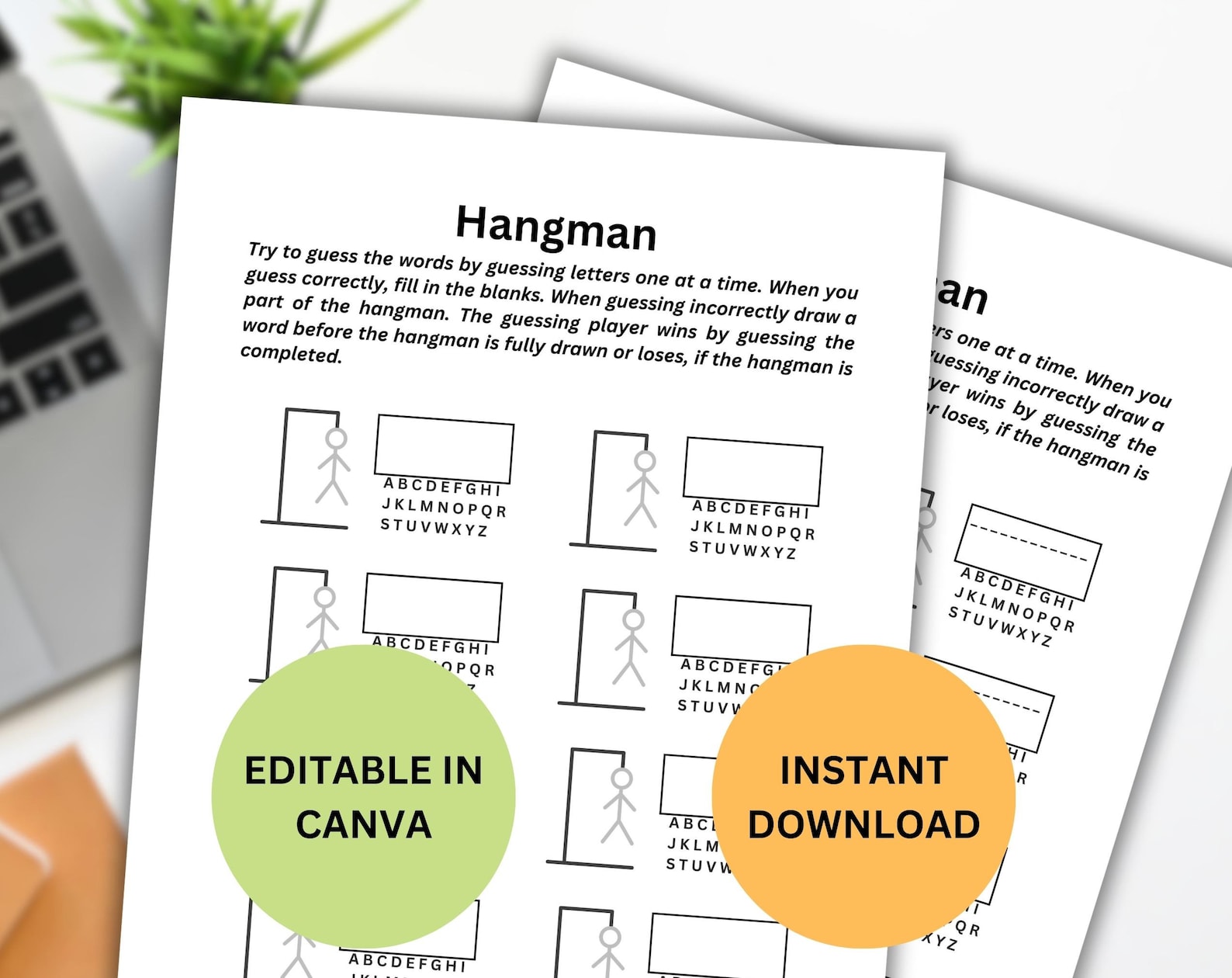 Printable Hangman Game Template | Activity for Kids and Adults | Party ...