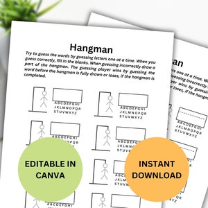 Printable Hangman Game Template | Activity for Kids and Adults | Party ...