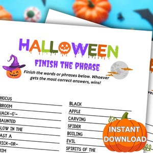 Printable Halloween Finish the Phrase | Halloween Activity for Kids and ...