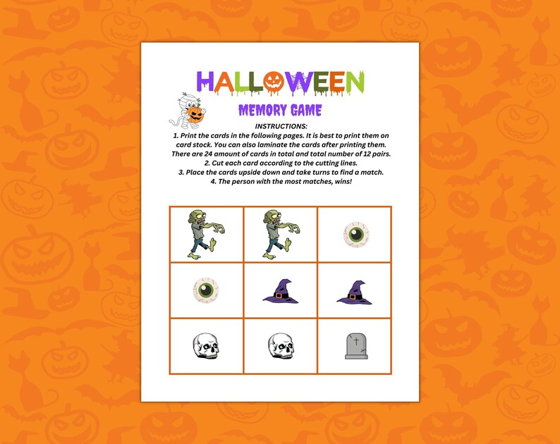 Halloween Memory Game | Printable Party Activity for Kids & Adults ...