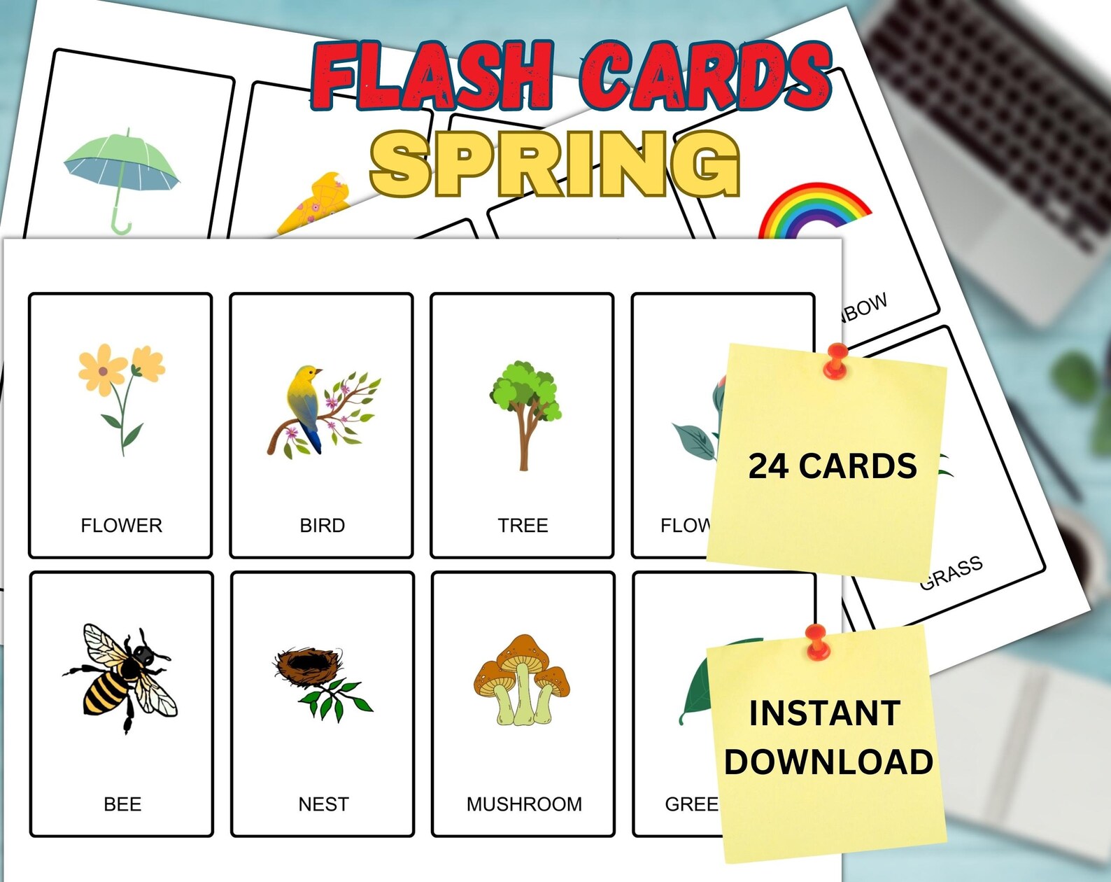 Printable Spring Flash Cards | Montessori Cards | 24 Nomenclature Flash ...