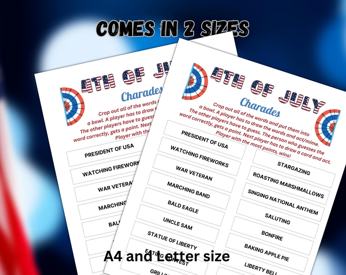 Printable 4th of July Charades Game | Fourth of July Activity for Kids ...