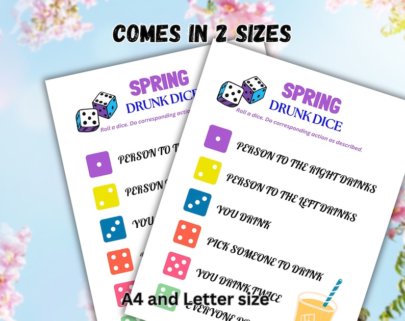 Printable Spring Drunk Dice Game | Spring Activity for Kids and Adults ...