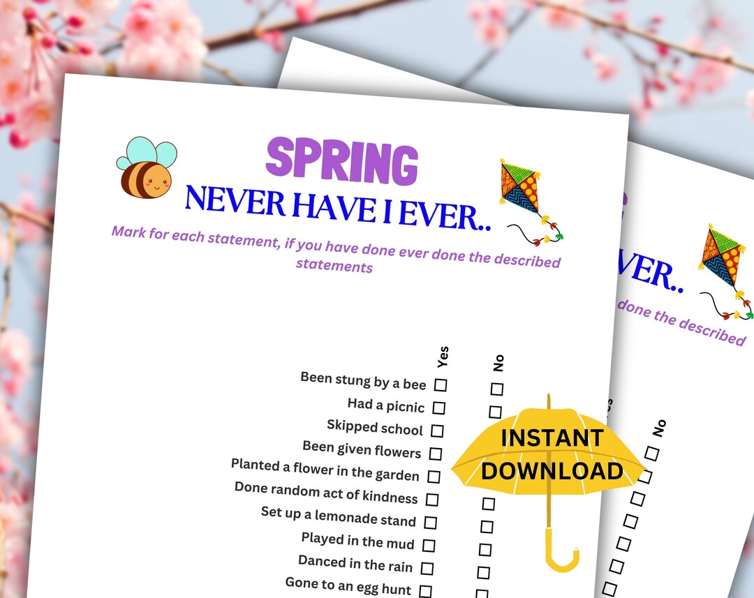 Printable Spring Never Have I Ever Game for Kids | Spring Party Game ...