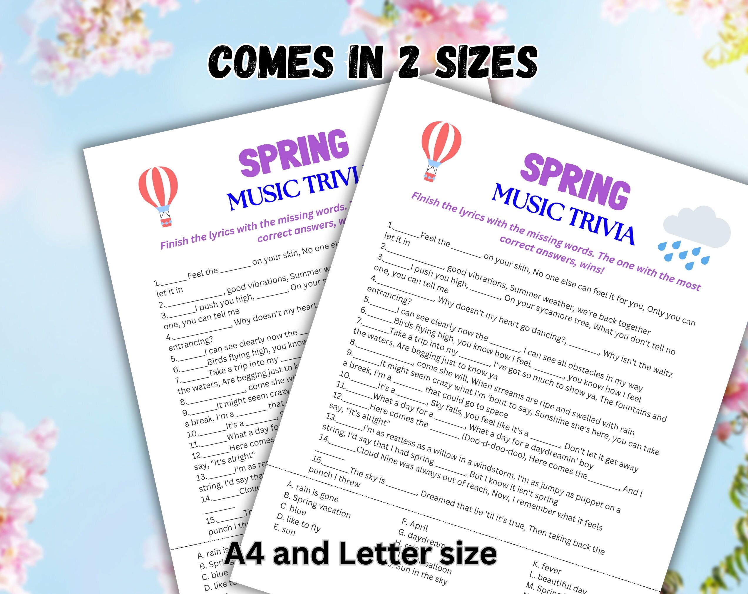 Printable Spring Music Trivia Game Spring Activity for Kids and Adults ...