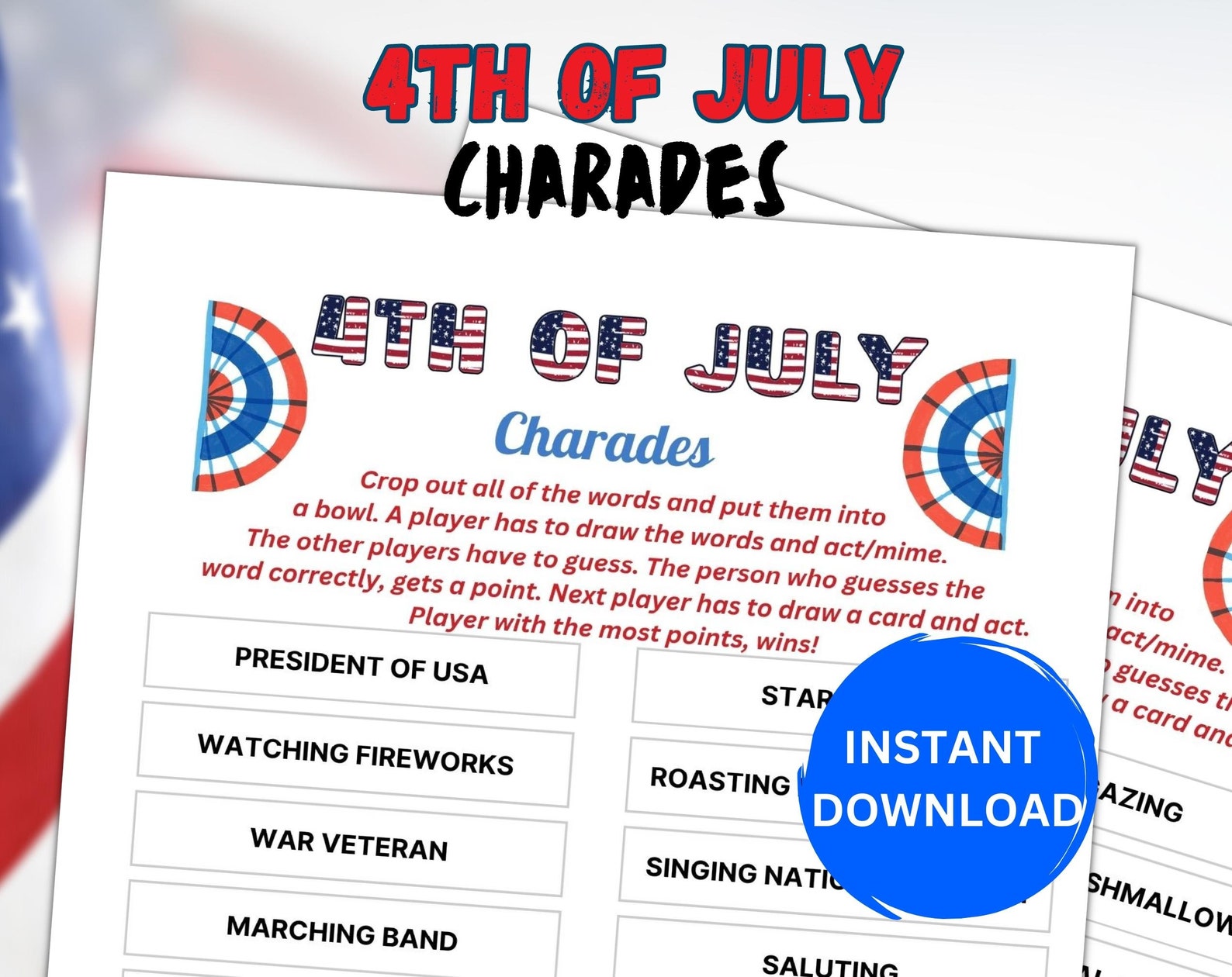 Printable 4th of July Charades Game Fourth of July Activity for Kids ...